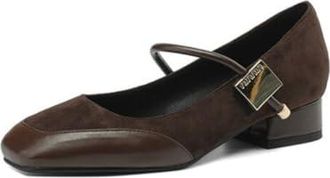 Generic Femmes Vintage Carré Toe Mary Jane Flats Cheville Strap avec Accent Métallique Glisser sur des Talons Bas Chuny Élégant Casual Chaussures De Bureau Qu