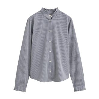 GANT Reg Classic Poplin Frill Blouse - - Blouses & Shirts - Damen - Blau - XL