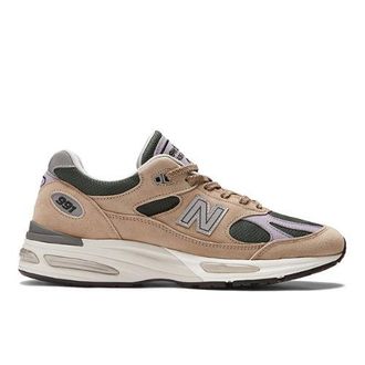 New Balance Unisexe Made in UK 991V2 en Beige/Vert/Mauve/Gris, Suède/Mesh, Taille 38.5 Large