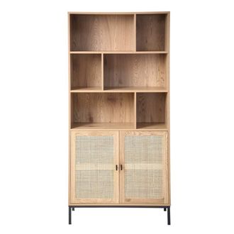Calicosy Bücherregal 6 Fächer 2 Türen Rattan - Holzoptik - Bibliothèque - Metalloberflächen - Regale, Schränke - Wohnzimmer, Salon, Schlafzimmer - Exotisches I