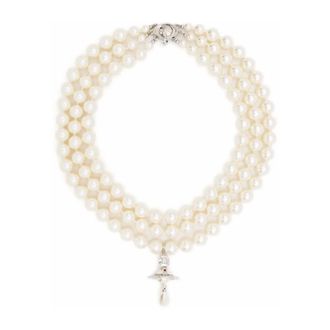 Vivienne Westwood Three Row Pearl Drop Choker - - Accessories - Damen - Gelb - ONE SIZE