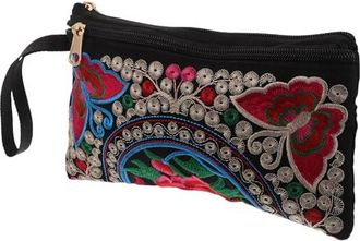 BESPORTBLE Paquet &agrave; Main Vintage Brod&eacute; de Fleurs et Pochette Ethnique pour Femmes Porte-Monnaie Compact pour Soir&eacute;e et Usage Quotidien Pochette de Fleur R&eacute;sistan