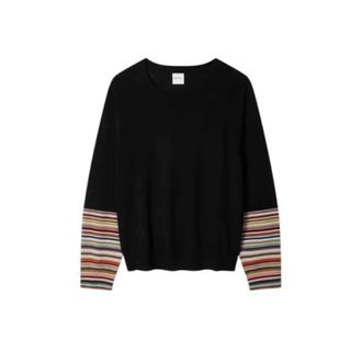 Paul Smith Femme, Pulls, Noir, Taille: 36 FR Pull Col Rond - Poignets Rayés Bayadère