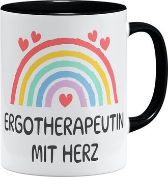 OM3 Ergotherapeutin mit Herz Kaffee-Tasse Geschenkidee Dankeschön | Keramik Becher | 11oz 325ml | Beidseitig Bedruckt | Schwarz