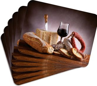 MG Design Set aus 6 Kork-Platzsets - Meal 1 - 30 x 40 cm - hitzebest&auml;ndig & abwischbar, mit Korkr&uuml;ckseite