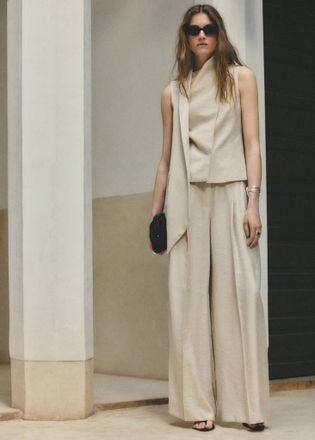 Mango Top en lyocell avec col foulard gris clair/pastel - Femme - XS - MANGO