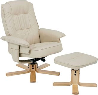 IDIMEX Relaxsessel Charly mit Hocker, schöner Drehsessel mit Lederimitat in beige, praktischer Polstersessel mit Seitentasche