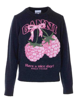 Ganni Pull Col Rond - Bleu