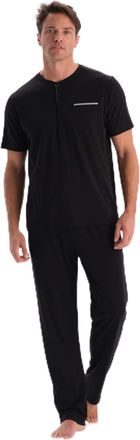 Dagi Mens Black Knitted Regular Waist Supreme Long Leg Sleeve Crew Neck T-Shirt & Trousers & Shorts Pyjama Set, XXL