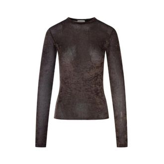 Forte_Forte Langarmshirt aus beflocktem Stretch-T&uuml;ll mit Rundhalsausschnitt - - Knitwear - Damen - Braun - S