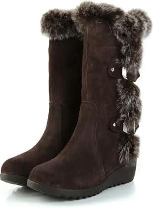 Generic JJDFW Bottes dhiver d&eacute;contract&eacute;es chaudes en fourrure mi-mollet pour femme &agrave; enfiler Bout rond Cales neige Grande taille, marron, 37 1/3 EU