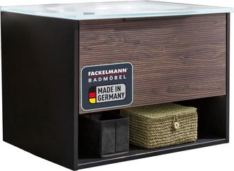 Fackelmann B.Paris Waschbecken mit Unterschrank - Elegantes M&ouml;bel-Set in Schwarz und Dunkelbraun, 71cm, Glasbecken, 1 Schublade, beleuchtetes Fach mit Bewegungsm