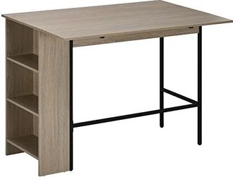 HOMCOM Table de Bar avec Rangement Table Bistrot Ilot Central Plateau lat&eacute;ral Rabattable et 3 &eacute;tag&egrave;res - 120 x 76 x 91,4 cm