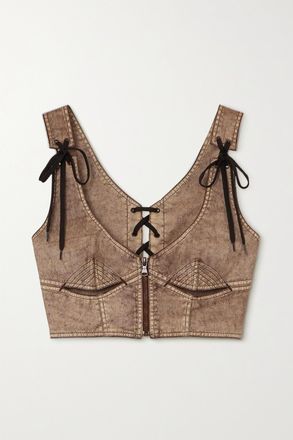 Jean Paul Gaultier + Knwls Bustier Aus Melierter Stretch-baumwolle Mit Lederapplikation - Braun