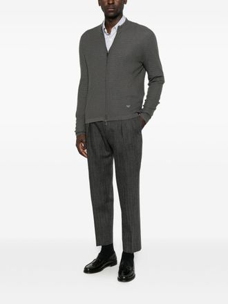 Emporio Armani Waffle-Knit Wool Cardigan - Grey