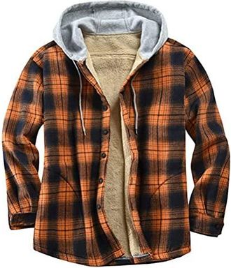 Onsoyours Veste À Carreaux Homme Casual Manches Longues Bouton Peluche Fourrée Chaud Chemise Veste Chemise De Loisirs Chemise De Travail B Orange XL