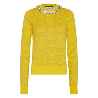 Philipp Plein Pullover Rundhals Monogram - - Knitwear - Damen - Gelb - M