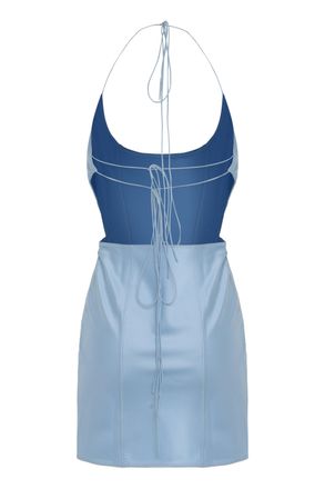 ANNA OCTOBER Womens Mini Satin Dress Light Blue Triacetate