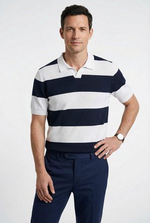 Olymp Kurzarmshirt mit Block-Streifen und im Strick-Look