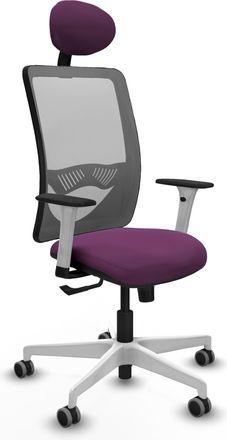 Piqueras y Crespo Violetter Schreibtischstuhl Zulema mit wei&szlig;en und schwarzen Armlehnen, h&ouml;henverstellbarer Lendenwirbelst&uuml;tze und festem Kopfteil, ausgestattet mit 3 P