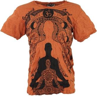 Guru Shop Guru-Boutique, T-shirt Soleil Bouddha de M&eacute;ditation, Orange Rouille, Ducoton, Size:XL, T-shirts