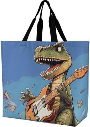 Generic Un Dinosaure Qui Joue De La Guitare Sac &Agrave; Bandouli&egrave;re D&eacute;contract&eacute; Sacs De Courses Pliable Sac Fourre Tout Pour Voyage Gym Plage