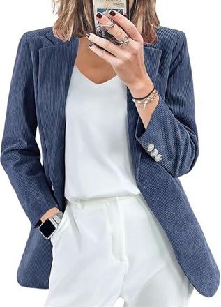 Generic Femme Blazer Blazer en Velours C&ocirc;tel&eacute; pour Femme &Eacute;l&eacute;gant Id&eacute;al pour Les Soir&eacute;es LAutomne Et lhiver. Veste Classique &Agrave; Un Bouton Coupe Classique Bleu M
