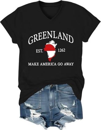 Generic T-shirt unisexe Greenland Make America Go Away avec col en V, Noir, XXL