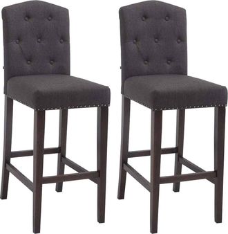 Clp 2er Set Barhocker Louise mit Stoffbezug I Barstuhl aus Holz I Tresenstuhl mit Fu&szlig;st&uuml;tze, Farbe:dunkelgrau, Gestell Farbe:antik
