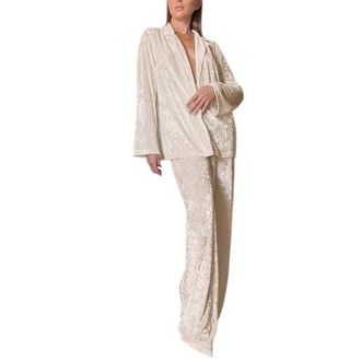 Generic Ensemble de pyjama deux pi&egrave;ces en velours pour femme, haut blazer surdimensionn&eacute; avec pantalon &agrave; jambes larges pour v&ecirc;tements de nuit de luxe et v&ecirc;tem