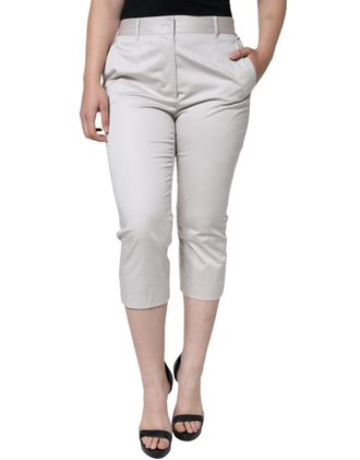 Dolce & Gabbana Womens White Cotton Mid Waist Cropped Skinny Pants Elastane