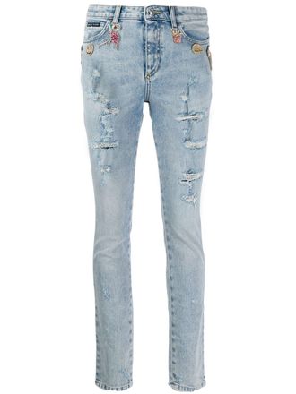 Philipp Plein Distressed-Jeans mit Strassanh&auml;nger - Blau
