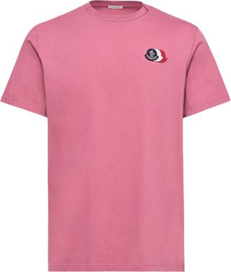 Moncler Moncler T-shirt En Coton &Agrave; Logo Tricolore Brod&eacute;, Homme, Rose, Taille: 3xl