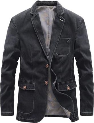 Generic Blazer de Costume en Denim Vintage pour Homme, Revers crant&eacute;, 2 Boutons, Veste Sport Tendance, Style Business Casual, Noir, Taille XXL