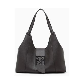 A|X Armani Exchange Hobo-Tasche in Lederoptik mit Logo-Plakette - - Bags - Damen - Braun - ONE SIZE