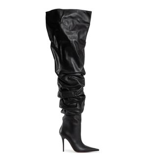 Amina Muaddi Femme, Chaussures, Noir, Taille: 37 EU Cuissardes en Cuir Nappa Noir