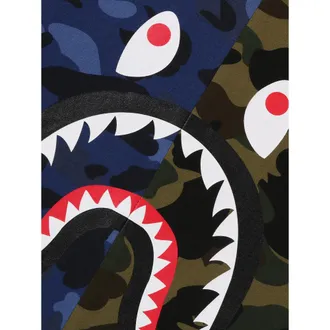 A Bathing Ape Shark Motif Split Camouflage T-Shirt - Navy