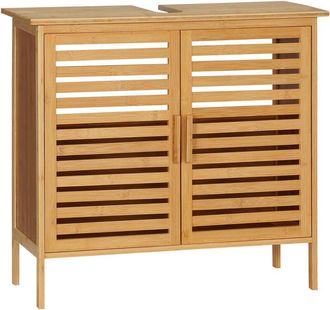 Kleankin Kleankin - Meuble sous-vasque 2 portes &agrave; lattes - dim. 66L x 29l x 61,5H cm - bois de bambou verni