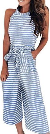 Generic Combinaison ray&eacute;e pour femme - Combinaison d&eacute;t&eacute; pour femme - Barboteuse d&eacute;contract&eacute;e - V&ecirc;tements confortables - Col rond - Haut sans manches - Combina