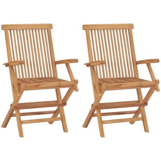 vidaXL Vidaxl - Lot de 2 chaises de jardin pliables en teck massif - Dimensions 56 x 62 x 90 cm - R&eacute;sistantes aux intemp&eacute;ries - Confort optimal