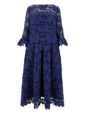 Talbot Runhof robe mi-longue à détails en dentelle - Bleu