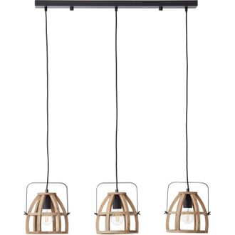 Brilliant Lamp Calley suspension &agrave; 3 lampes bois fonc&eacute;/aluminium noir noir 3x A60, E27, 42 w