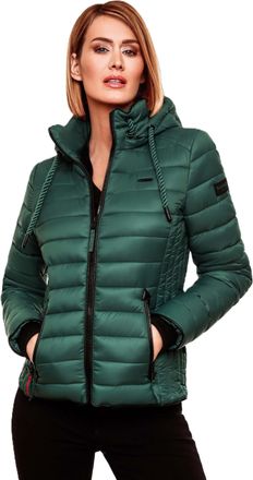 Navahoo Damen Steppjacke XS-XXL leichte &Uuml;bergangsjacke mit abnehmbarer Kapuze, wasserabweisend, taillierter Schnitt B650 (XS,Green)