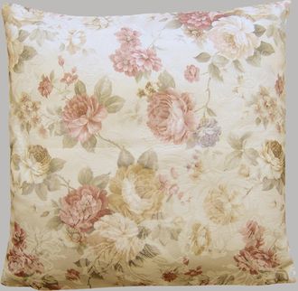 Heimtexland Landhaus Rosen Kissenhülle in 40x40 cm aus hochwertigem Jacquard in Creme rosé mit Blumen Druck Rose - Kissen Country Chic Typ442