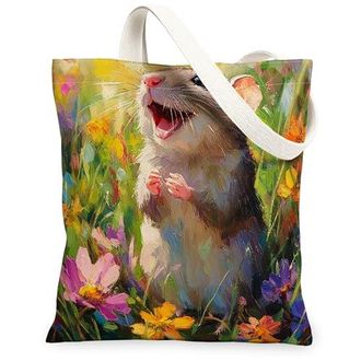 Generic Sac fourre-tout en toile motif rat printanier et souris pour le shopping, 33 x 38,1 cm, sac d&eacute;picerie r&eacute;utilisable pour femme, motif animal de voyage,