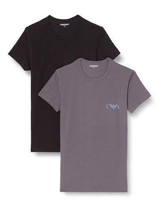 Emporio Armani Bold Monogram Crew Neck 2-Pack T-Shirt, Noir/Aimant, L Hommes