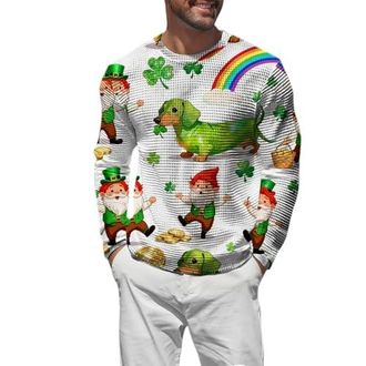 Generic Chemise de la Saint-Patrick pour homme - Imprim&eacute; tr&egrave;fle irlandais - T-shirt l&eacute;ger et respirant &agrave; col rond - Confortable et doux au toucher - Haut de p