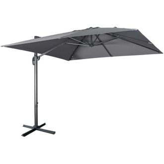 Sweeek Parasol d&eacute;port&eacute; carr&eacute; 3x3m haut de gamme - Falgos - gris - Parasol excentr&eacute; inclinable. rabattable et rotatif &agrave; 360&deg;