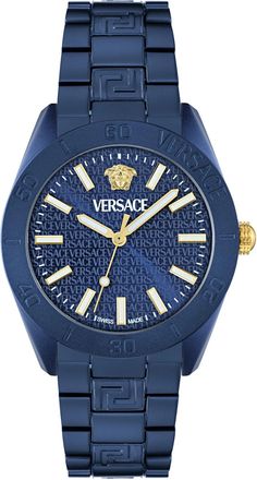 Versace Uhren - Quarz Analog Uhr V-Dome Alluminium.timeles - Gr. unisize - in Blau - f&uuml;r Damen