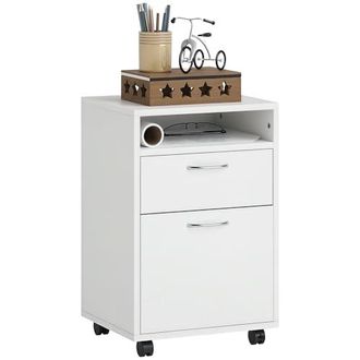 HOMCOM Caisson de bureau rangement bureau sur roulettes tiroir placard niche panneaux particules blanc